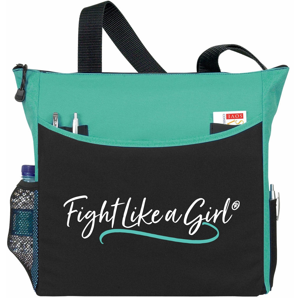 Fight Like a Girl Script Tote Bag for Ovarian Cancer, Cervical Cancer, PCOS, PKD, or Scleroderma,